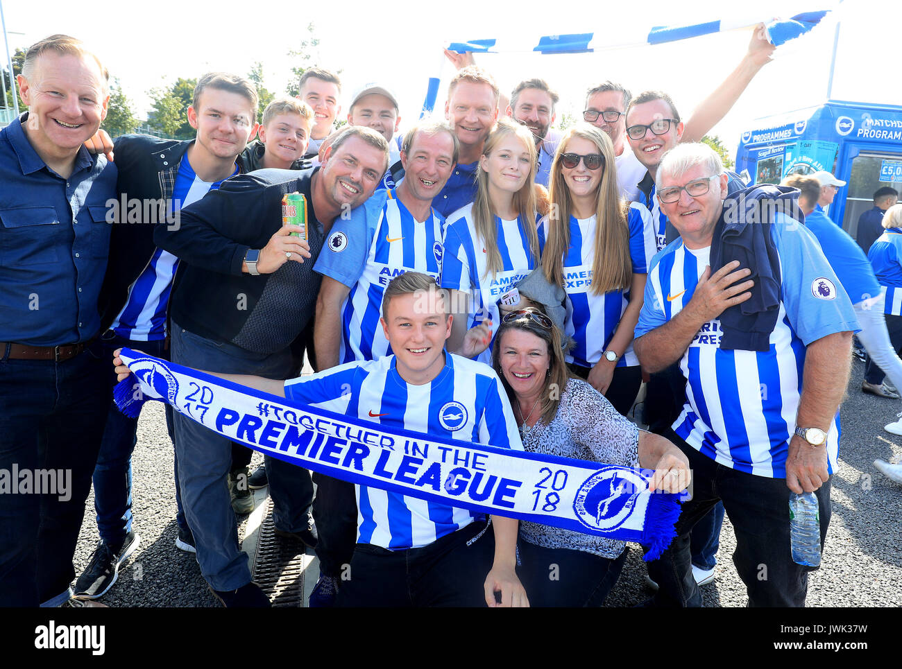 Brighton and Hove Albion fans pose for a picture prior to the Premier ...