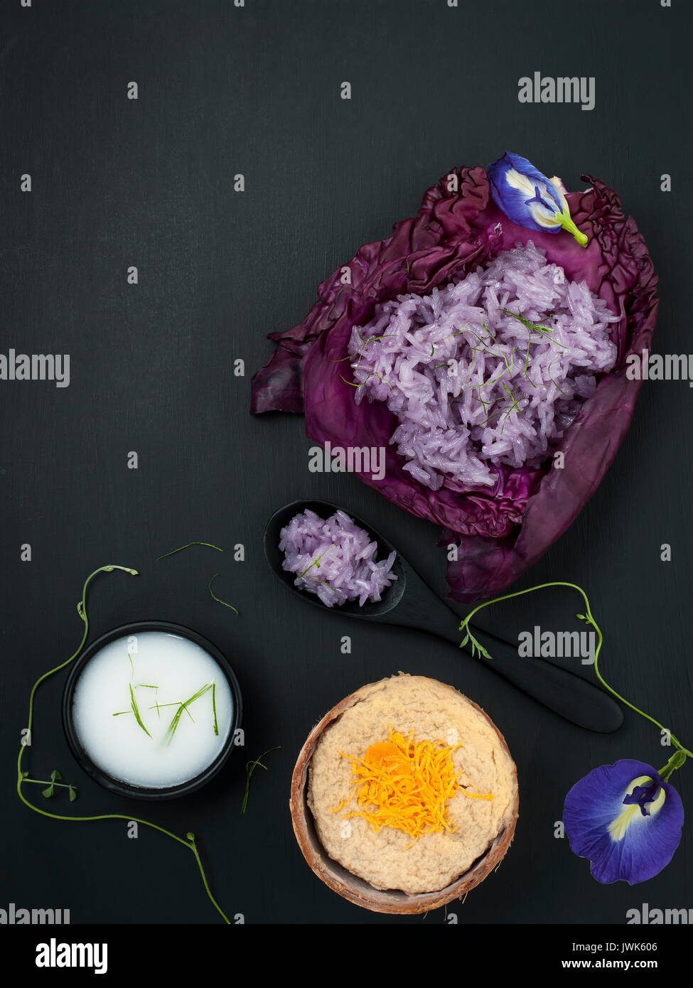 Blue pea sticky rice Thai custard with coconut milk thai dessert asian ...