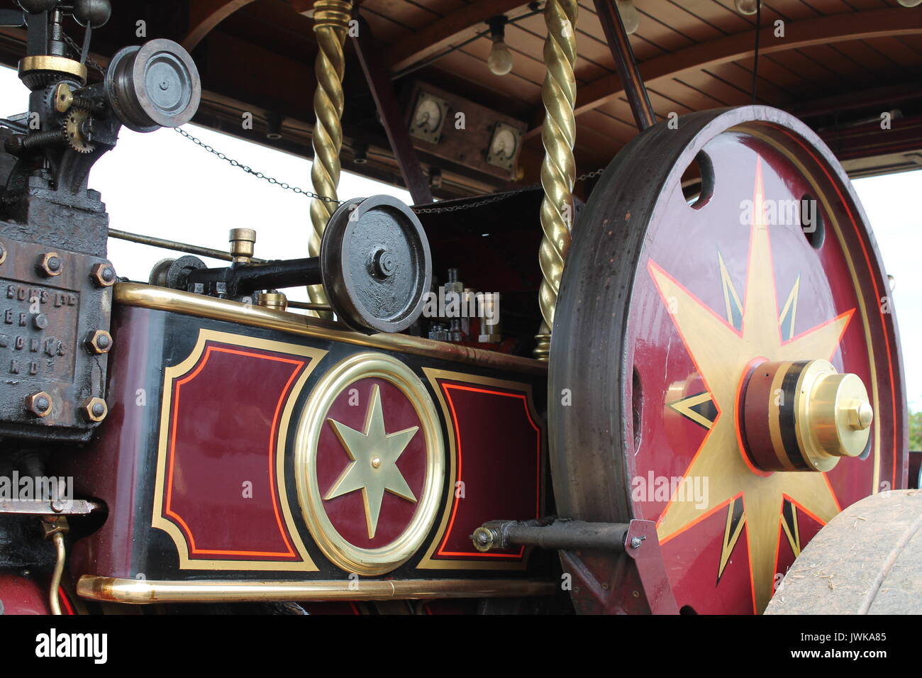 Vintage red steam traction engines at a working rally in Devon Stock ...