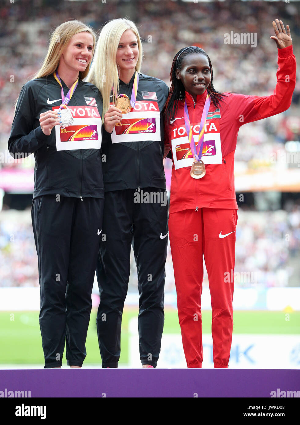 USA's Courtney Frerichs (silver) USA's Emma Coburn (gold) and Kenya's ...