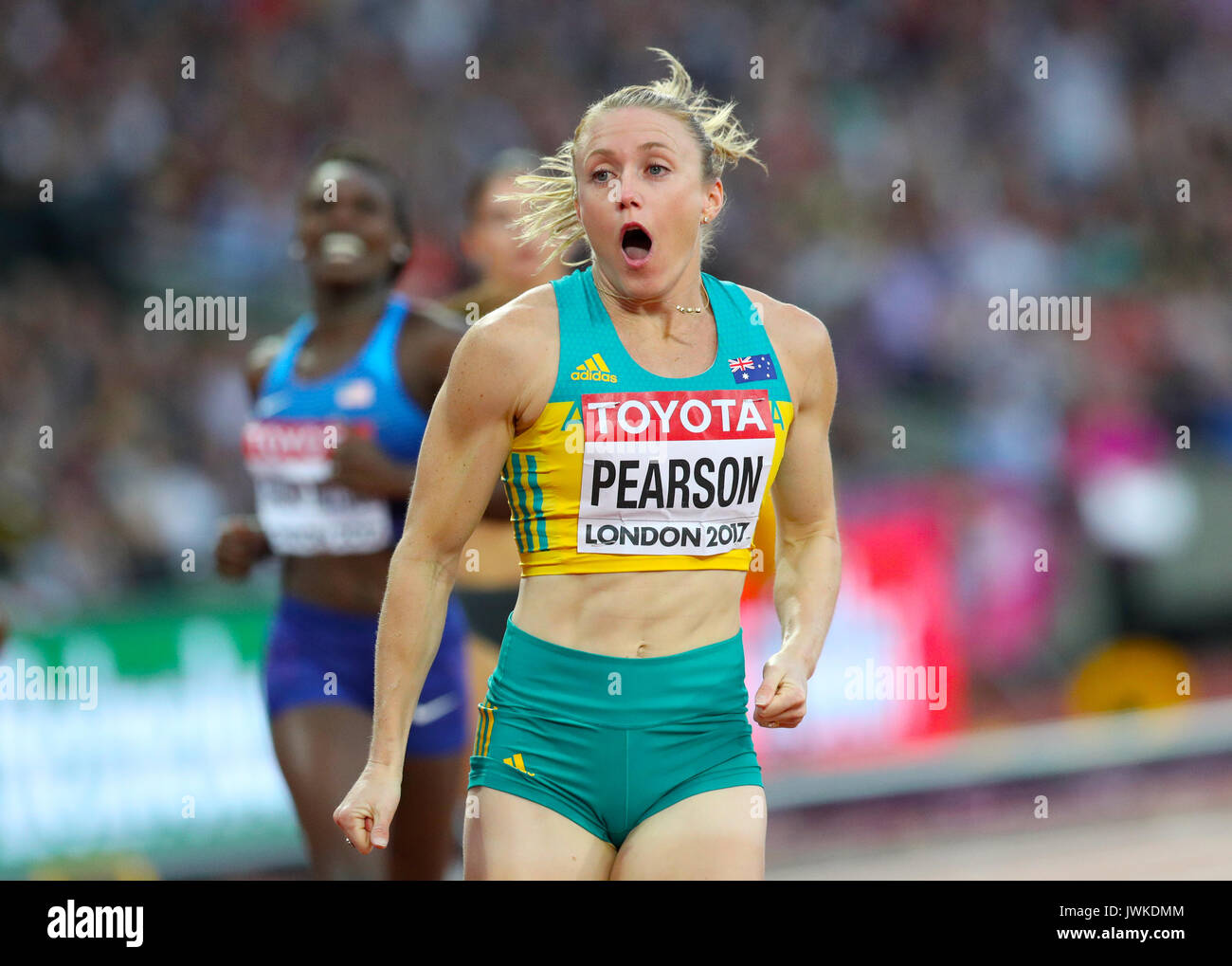 Australia's Sally Pearson reacts after winning the Womens 100m Hurdles ...