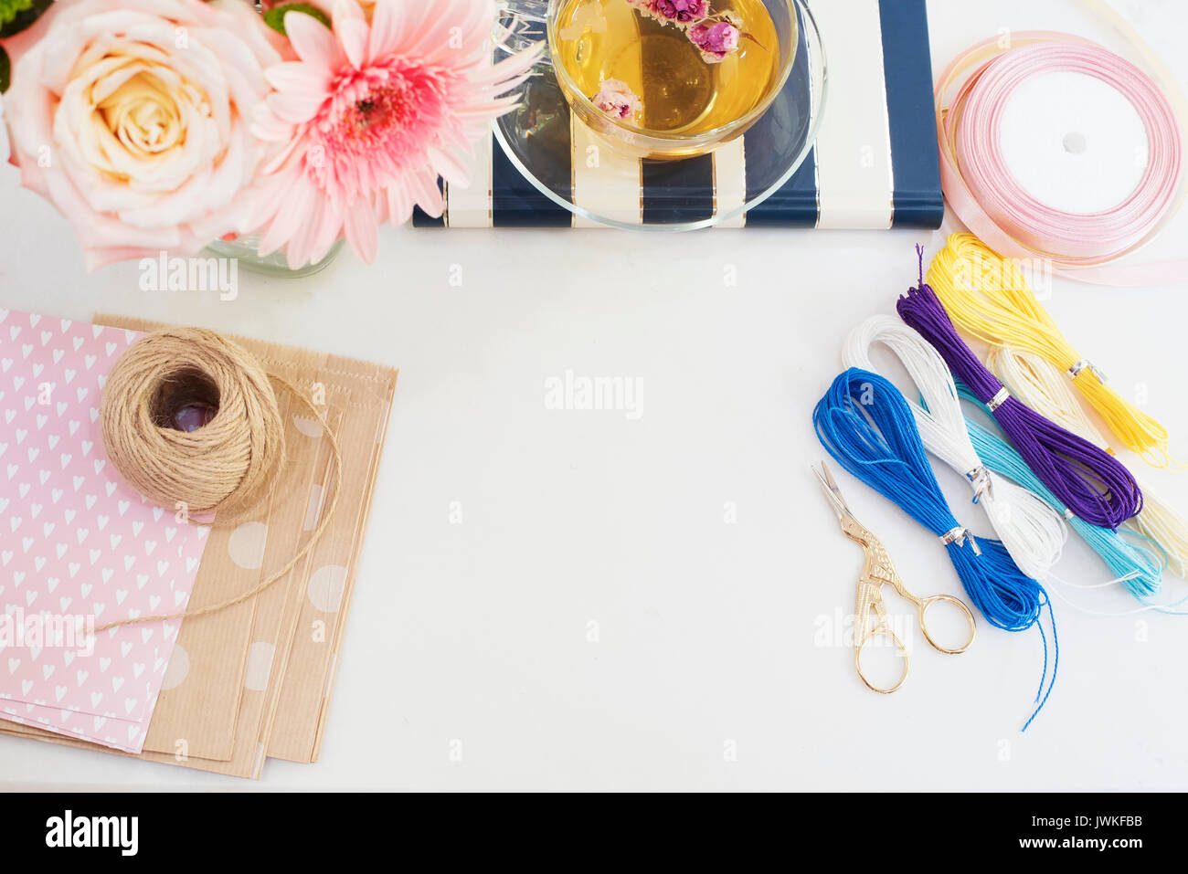 Handmade, craft concept. Materials for making string bracelets and ...