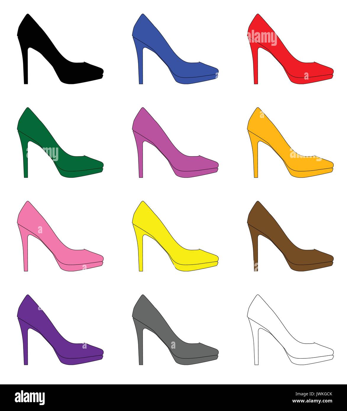 A collection of a dozen stiletto heel shoe icons Stock Vector Image ...