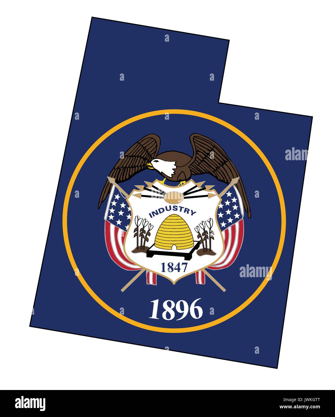Outline map of the state of Utah on a white background with flag inset ...
