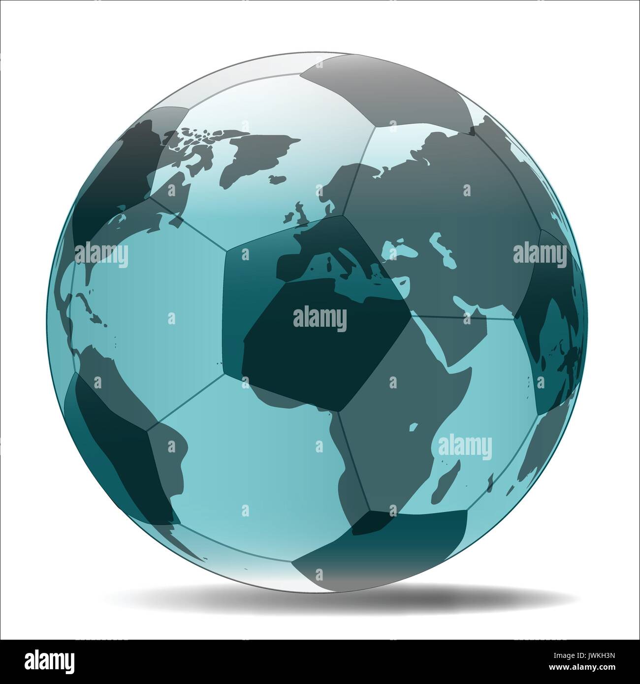 A typical soccer football with Earth map globe isolated over a white ...