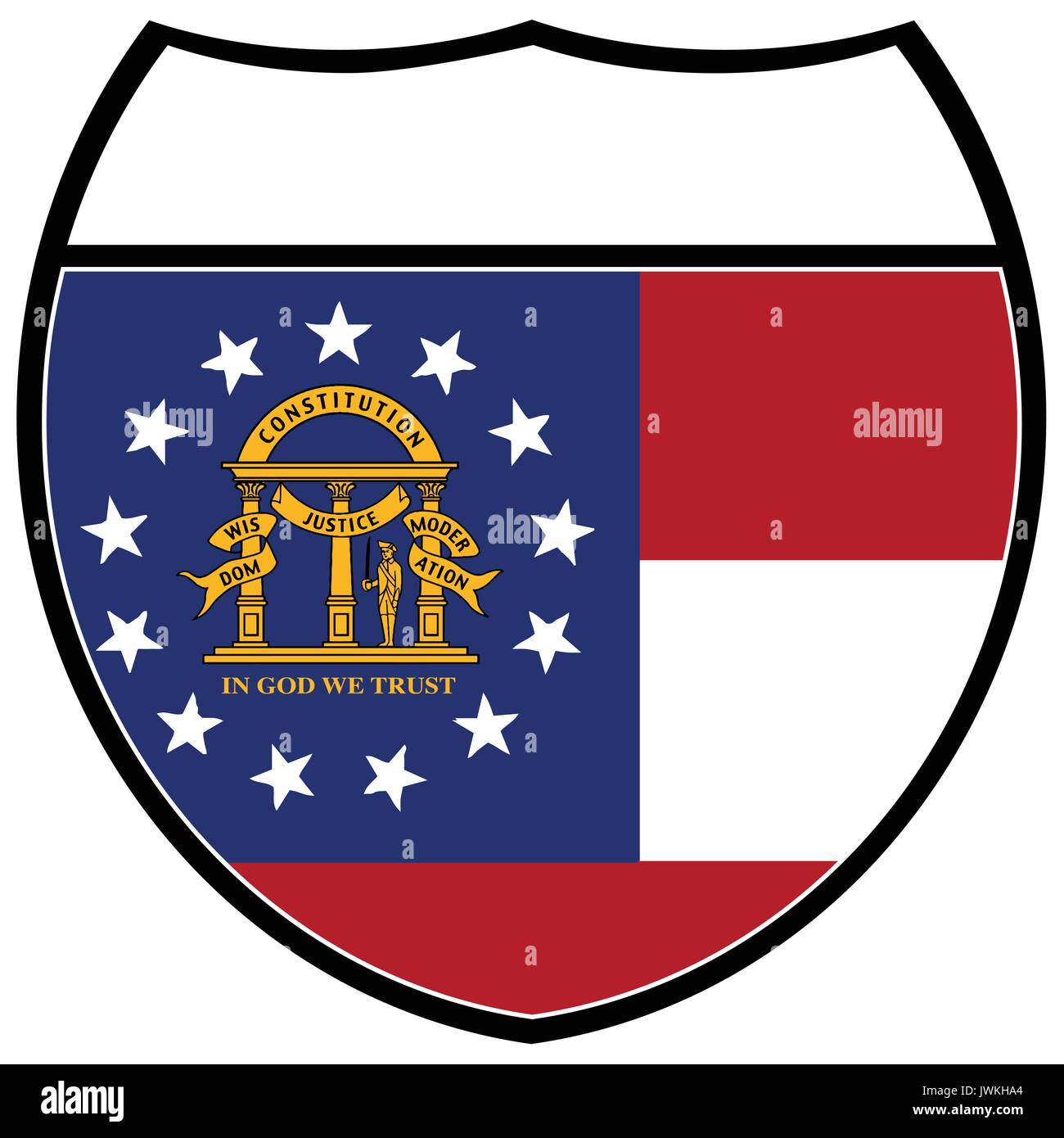 Georgia state flag in an interstate sign over a white background Stock ...