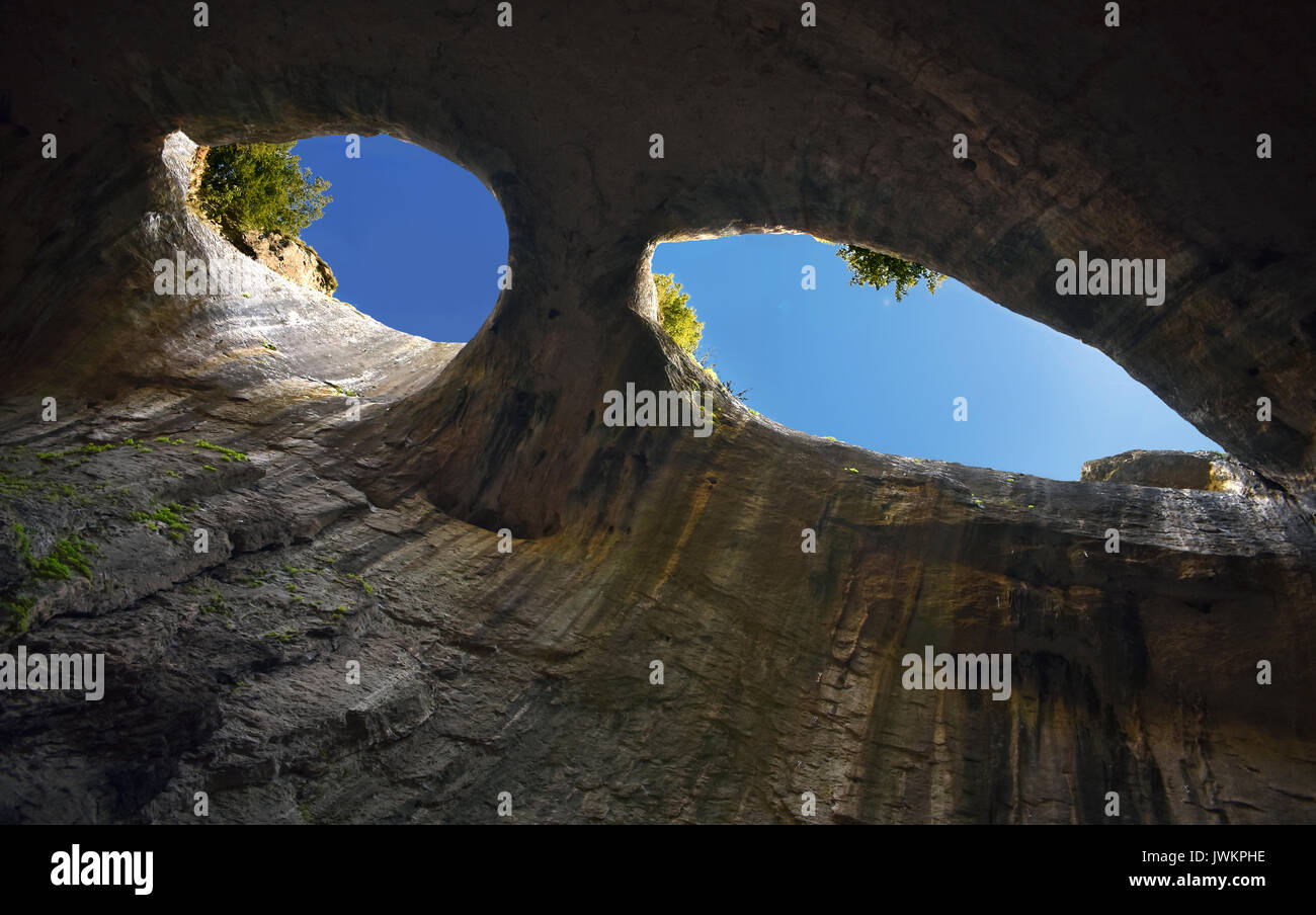 The Eyes of God cave in Prohodna at north central Bulgaria, Lovech ...