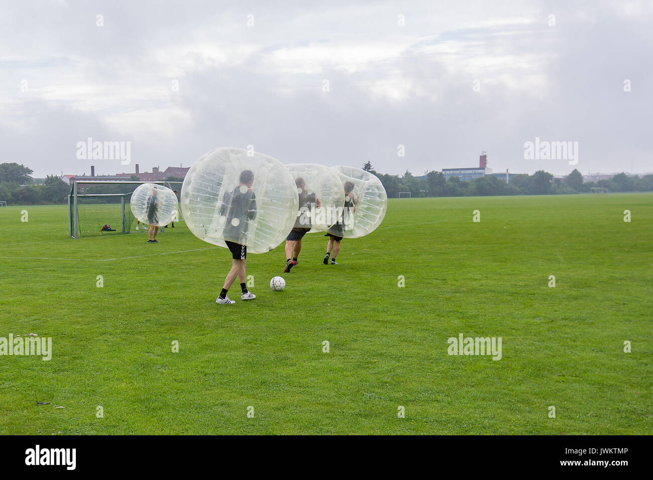 four soccer-players in bumper balls, a new funsport in Copenhagen ...