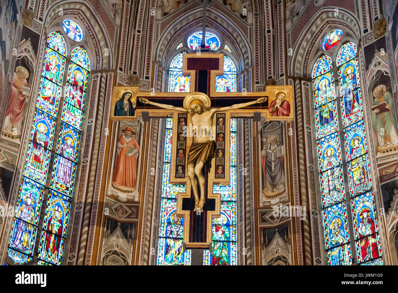 Altar and crucifix in Gothic Basilica di Santa Croce (Basilica of the ...