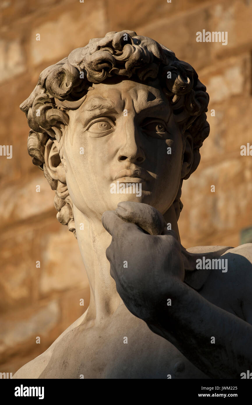Copy of Renaissance sculpture David by Michelangelo in front of Palazzo ...
