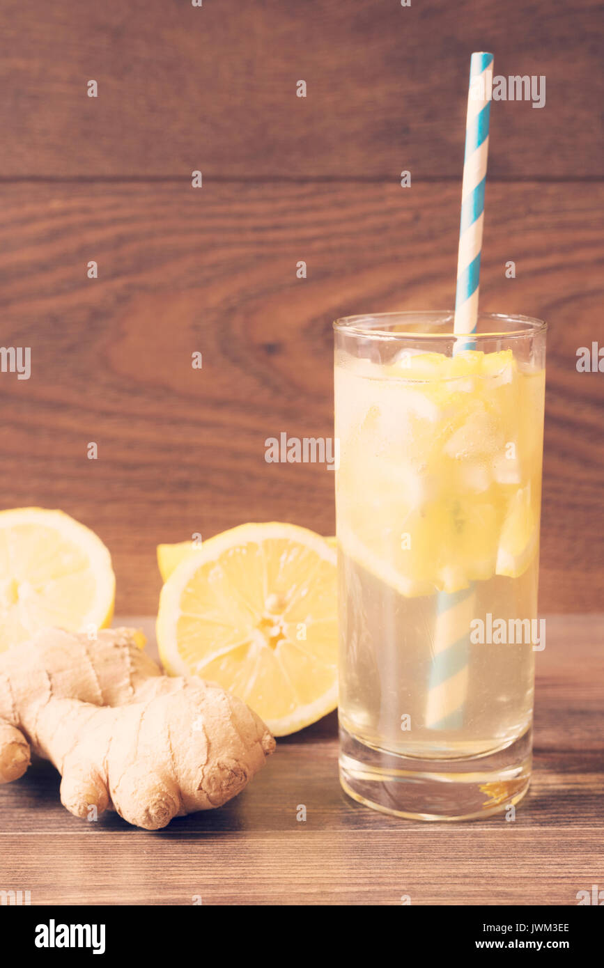 Ginger ale with lemon to accelerate metabolism. Refreshing healthful ...