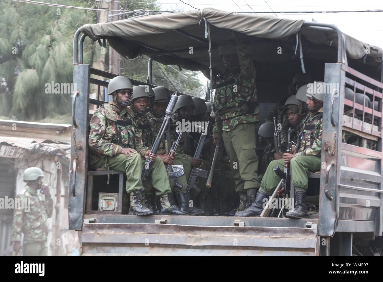 Nairobi, Kenya. 12th Aug, 2017. A Lorry load of security personnel in ...