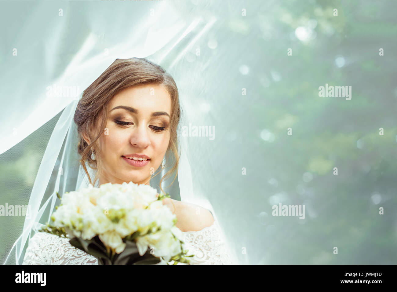 Bride under veil Stock Photo - Alamy