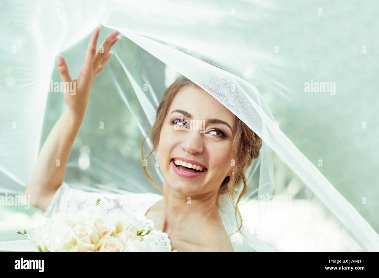 Bride under veil Stock Photo - Alamy