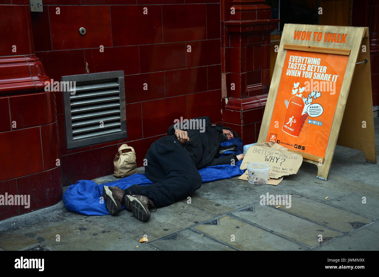 London, UK, 13/08/2017 British homeless - why man sleeping on pavement ...