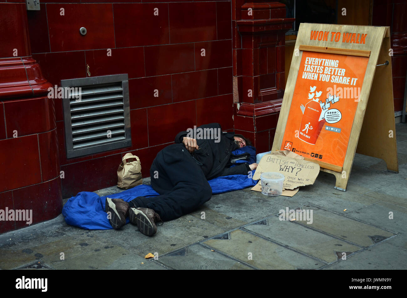 London, UK, 13/08/2017 British homeless - why man sleeping on pavement ...