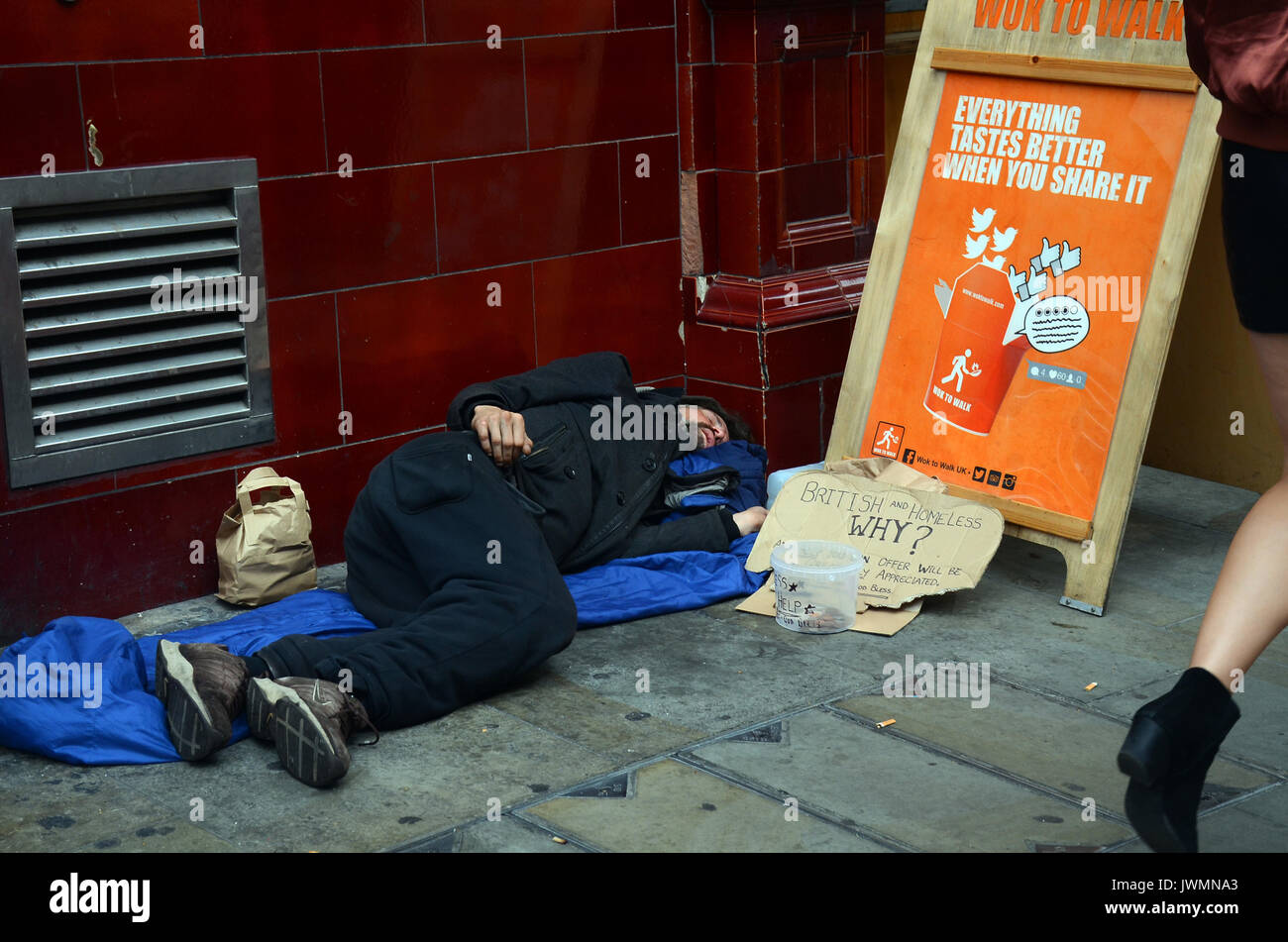 London, UK, 13/08/2017 British homeless - why man sleeping on pavement ...