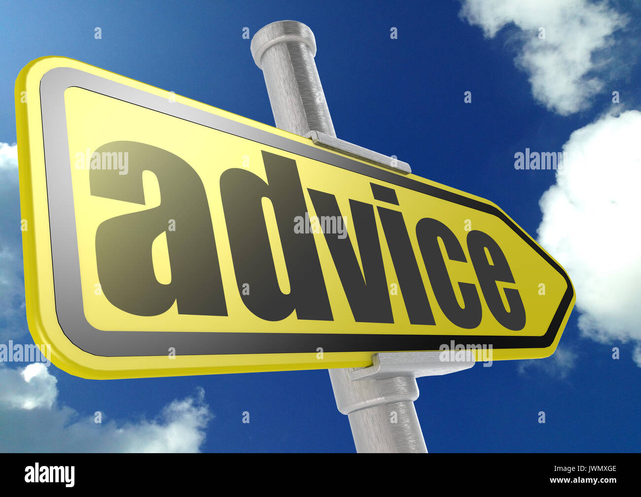Yellow road sign with advice word under blue sky image with hi-res ...