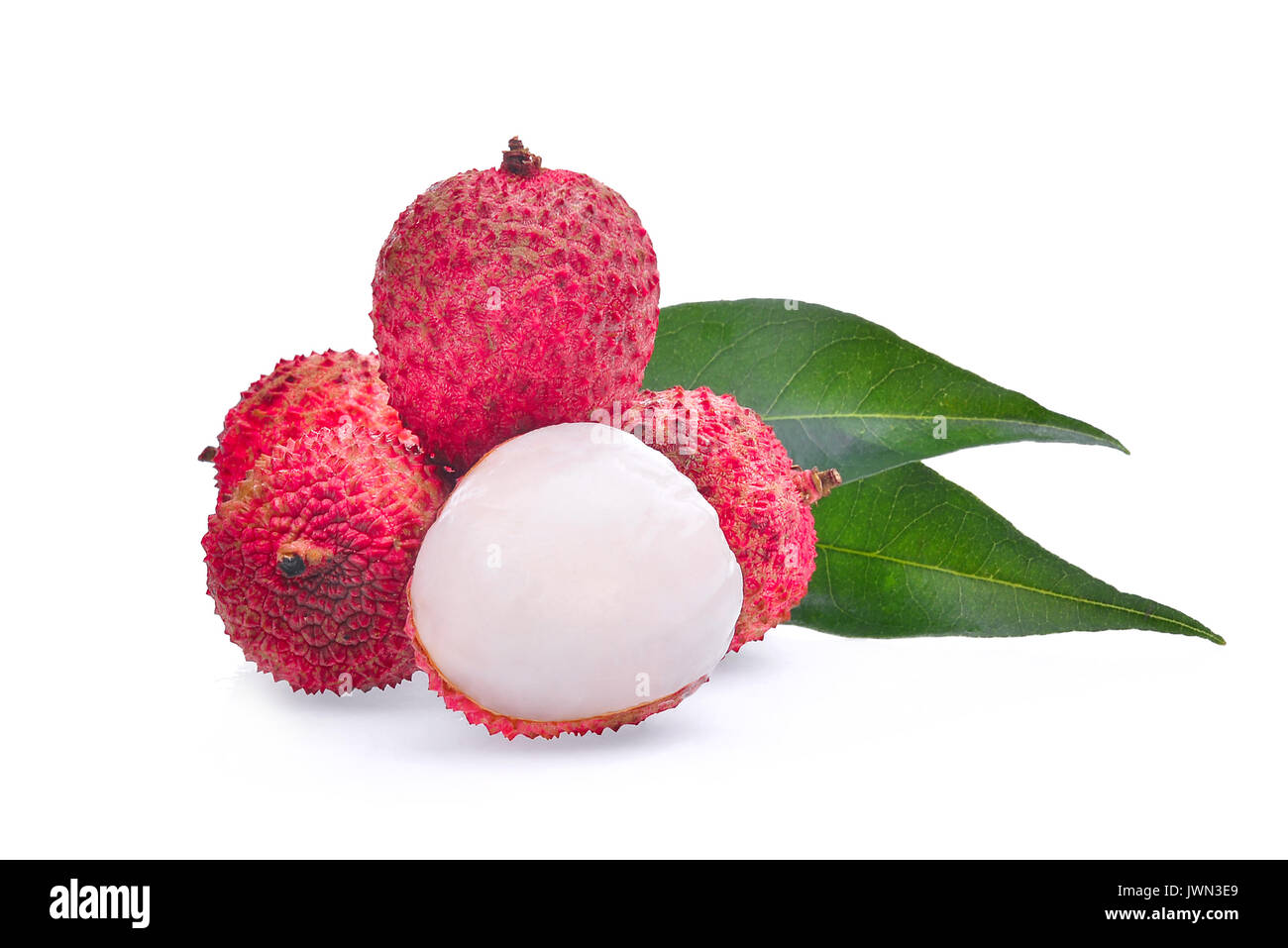 lychee with leaves isolated on white background Stock Photo - Alamy