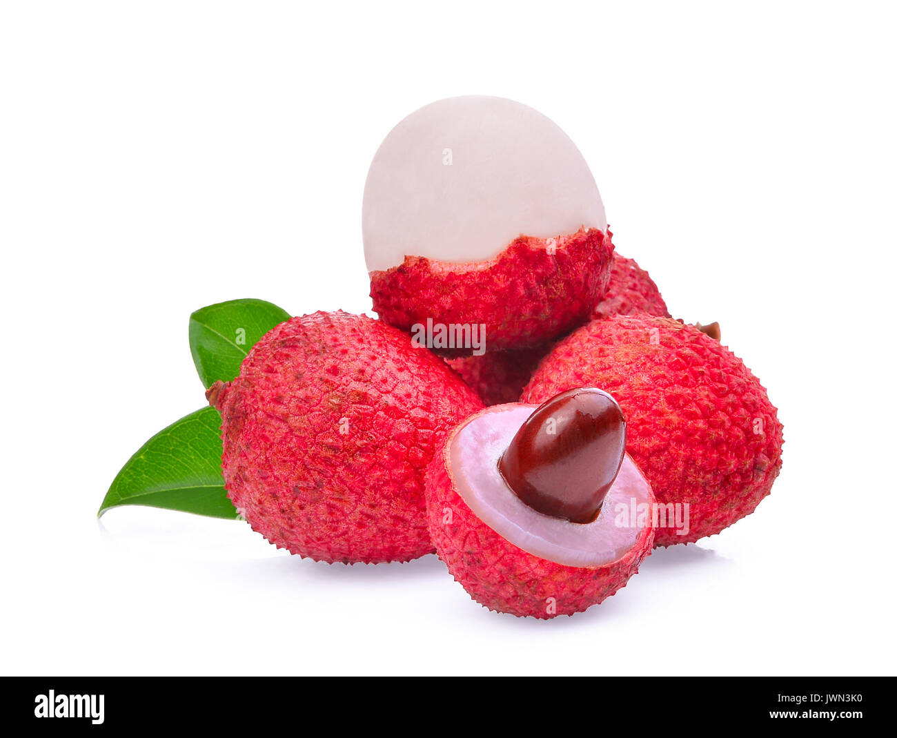 lychee with leaves isolated on white background Stock Photo - Alamy