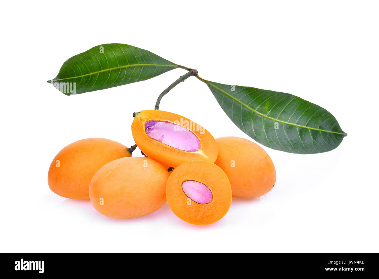 marian plum fruit with leaves isolated on white background Stock Photo ...