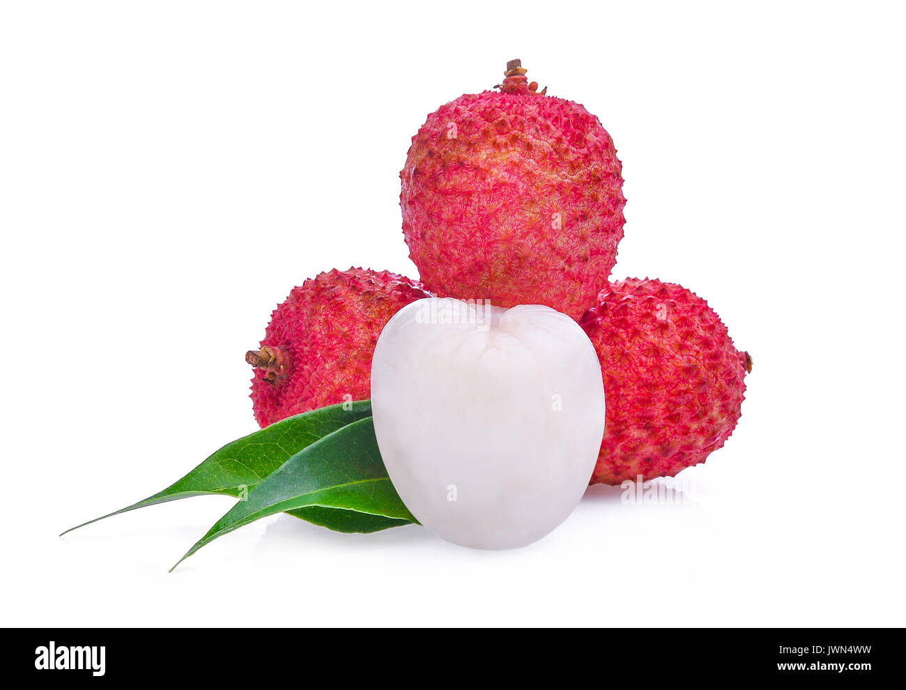 lychee with leaves isolated on white background Stock Photo - Alamy