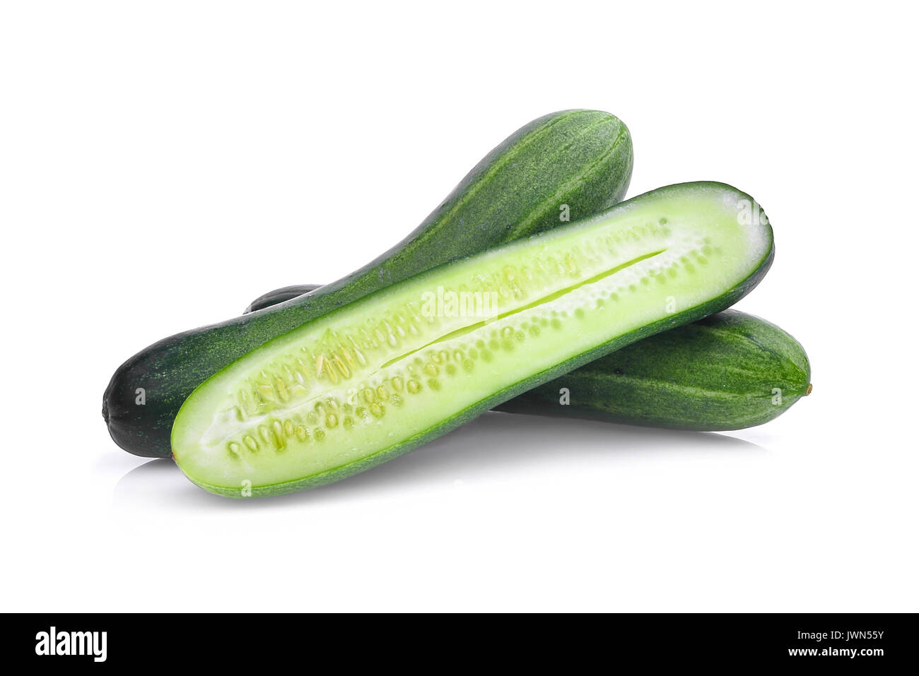 fresh cucumber with half slice isolated on white background Stock Photo ...