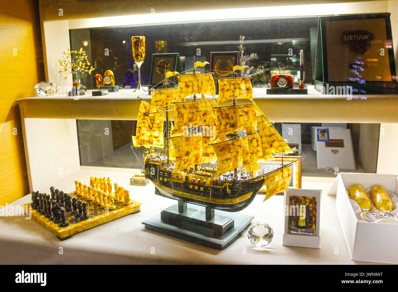 VIlnius, Lithuania - January 06, 2017: The amber at gift shop at ...