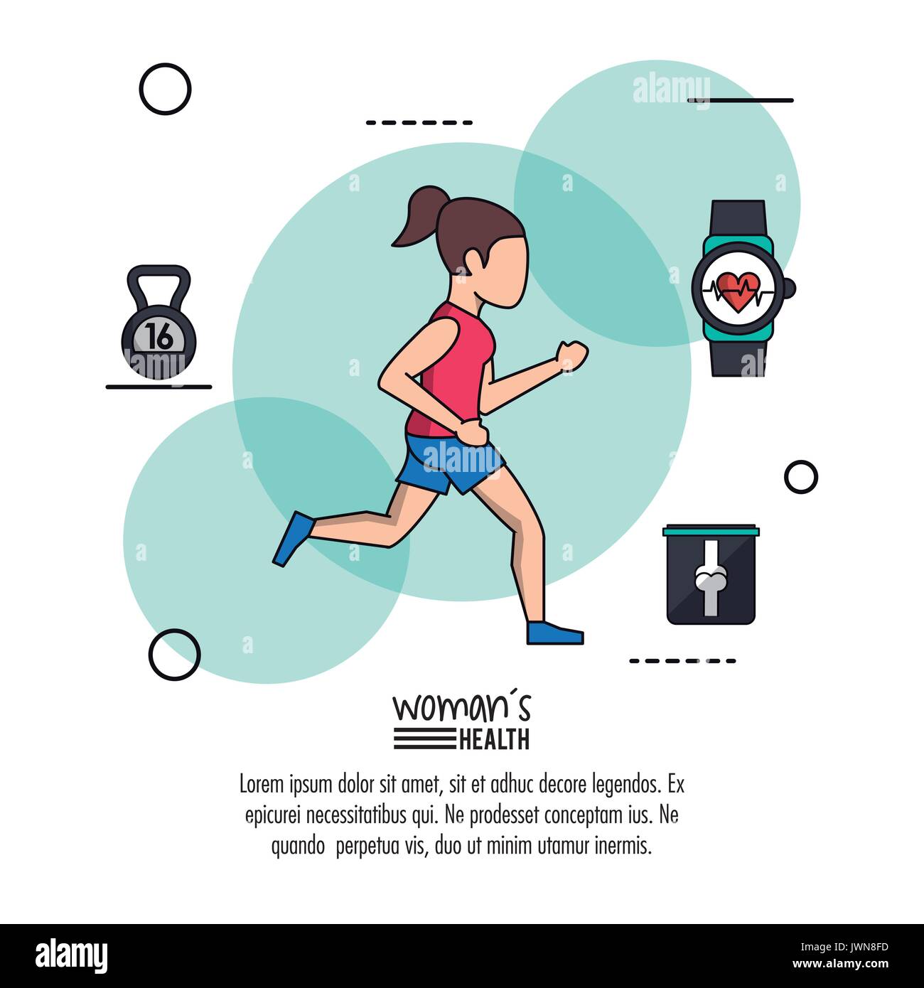 white background infographic woman health with woman running and icons ...