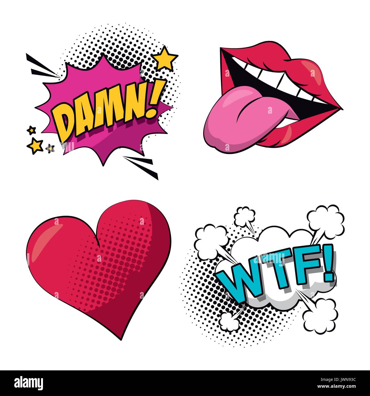 white background elements pop art style with halftone with callout and ...