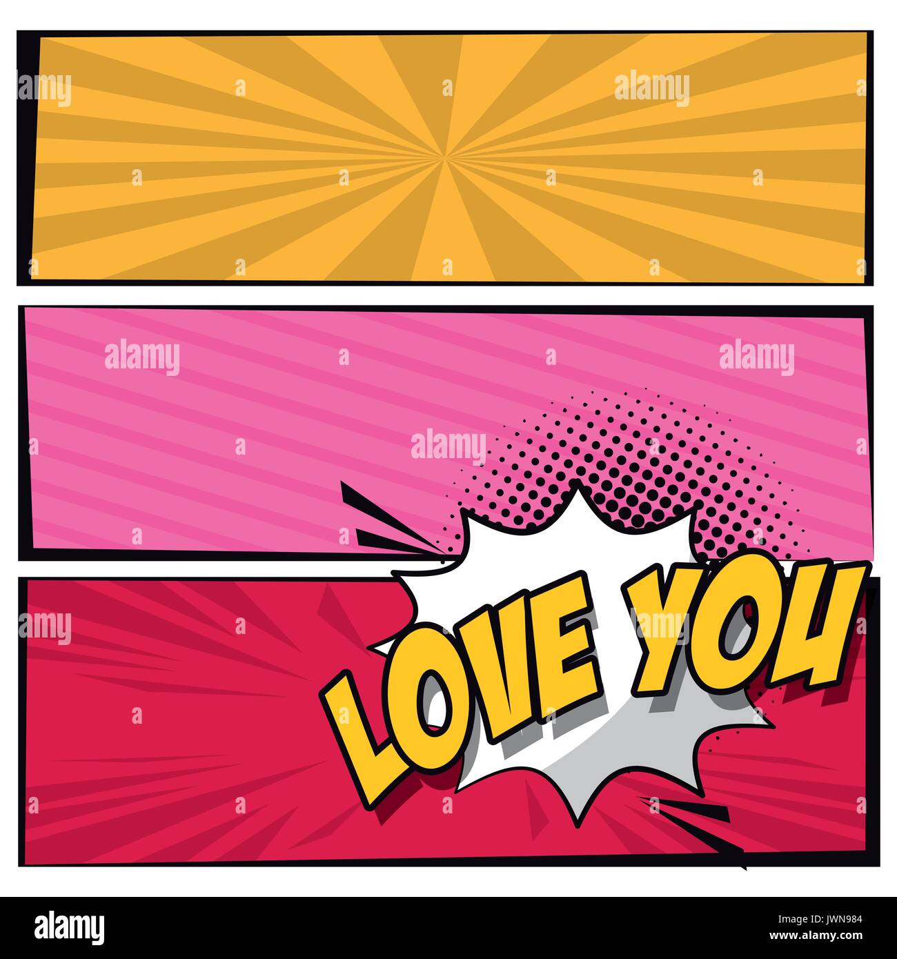 multicolored square banner in pop art style halftone with stripes and ...