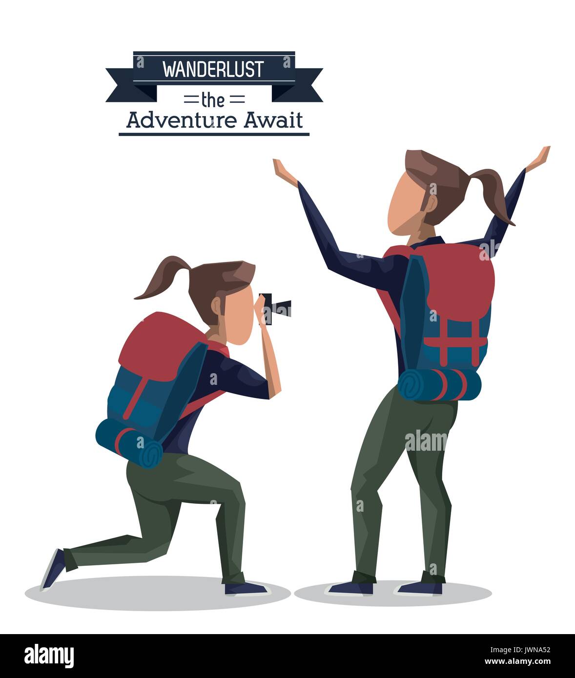colorful poster of wanderlust the adventure await with pair women ...