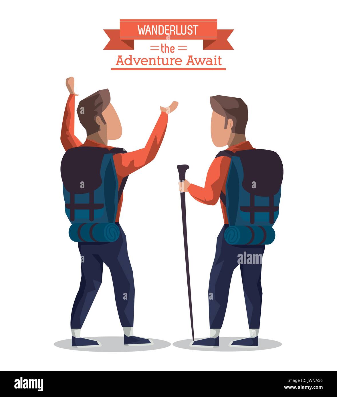 colorful poster of wanderlust the adventure await with pair men ...