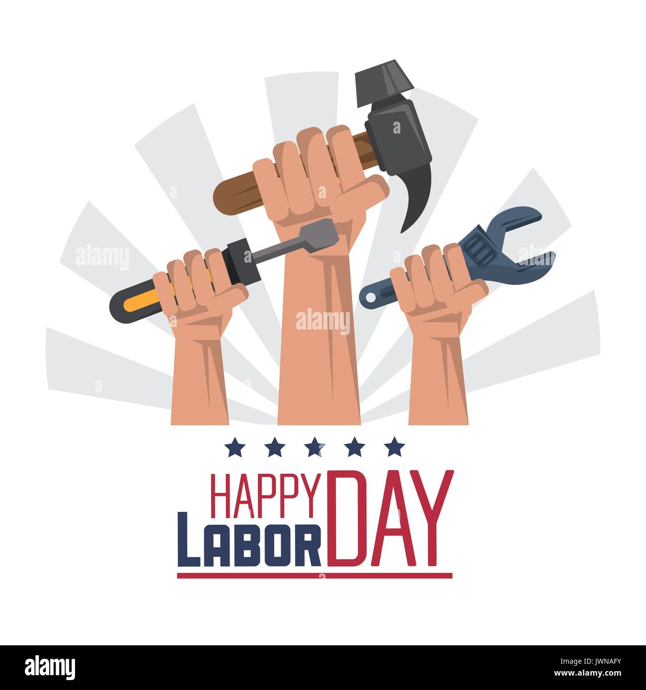colorful poster of happy labor day with hands with tools spanner and ...