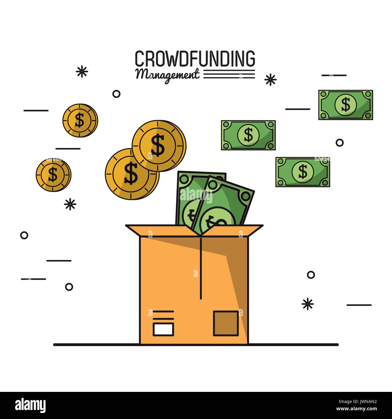 colorful poster of crowd funding management with money deposit in ...