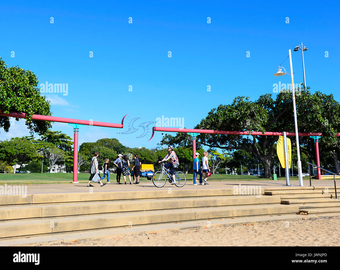 People relaxing along the Esplanade, The Strand, Townsville, Queensland ...