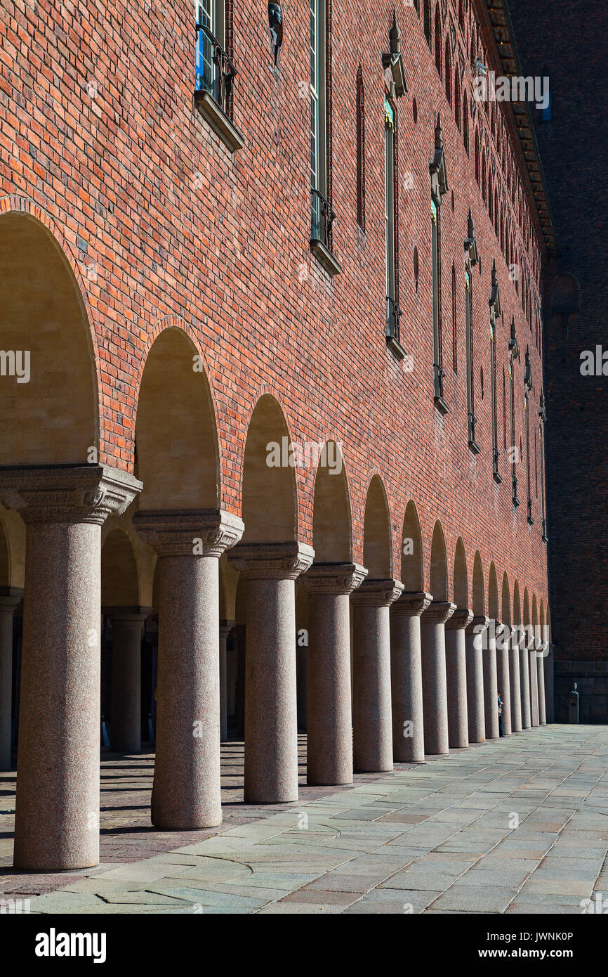 STOCKHOLM, SWEDEN - SEPTEMBER 17, 2016: Columns of City Hall yard Stock ...