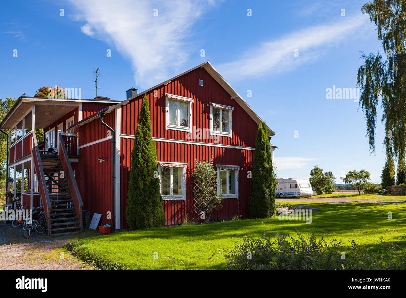 Red Swedish typical house in small town Hedemora Stock Photo - Alamy