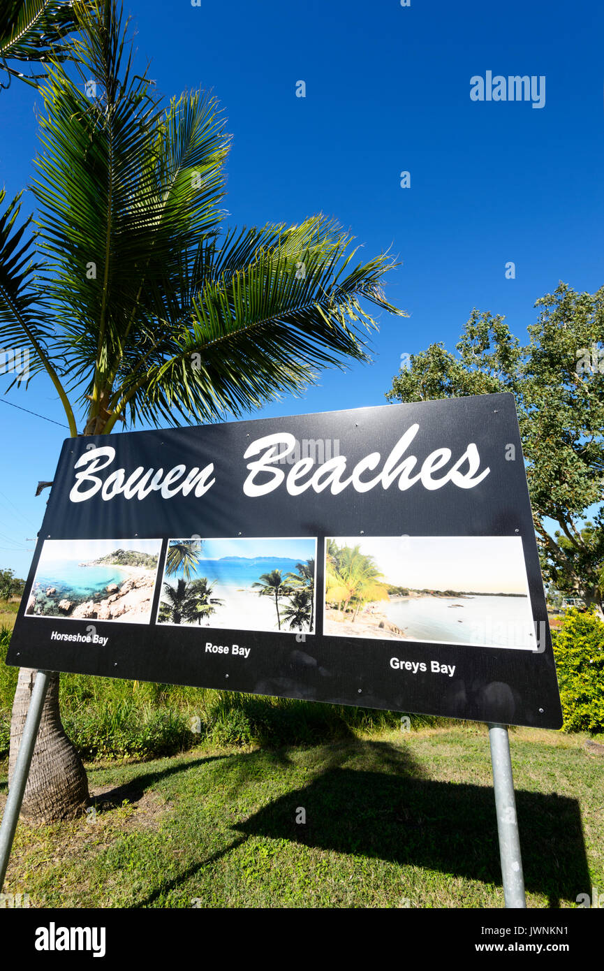 Bowen Beaches advertisement Sign, Bowen, Queensland, QLD, Australia ...