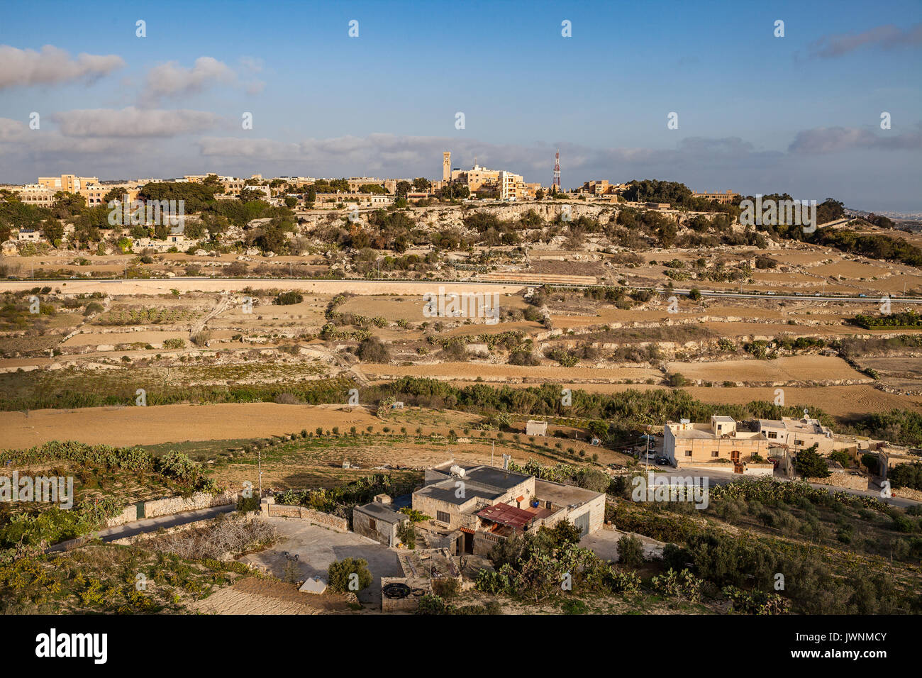 Aerial view, rural Malta island seen from old town Mdina Stock Photo ...