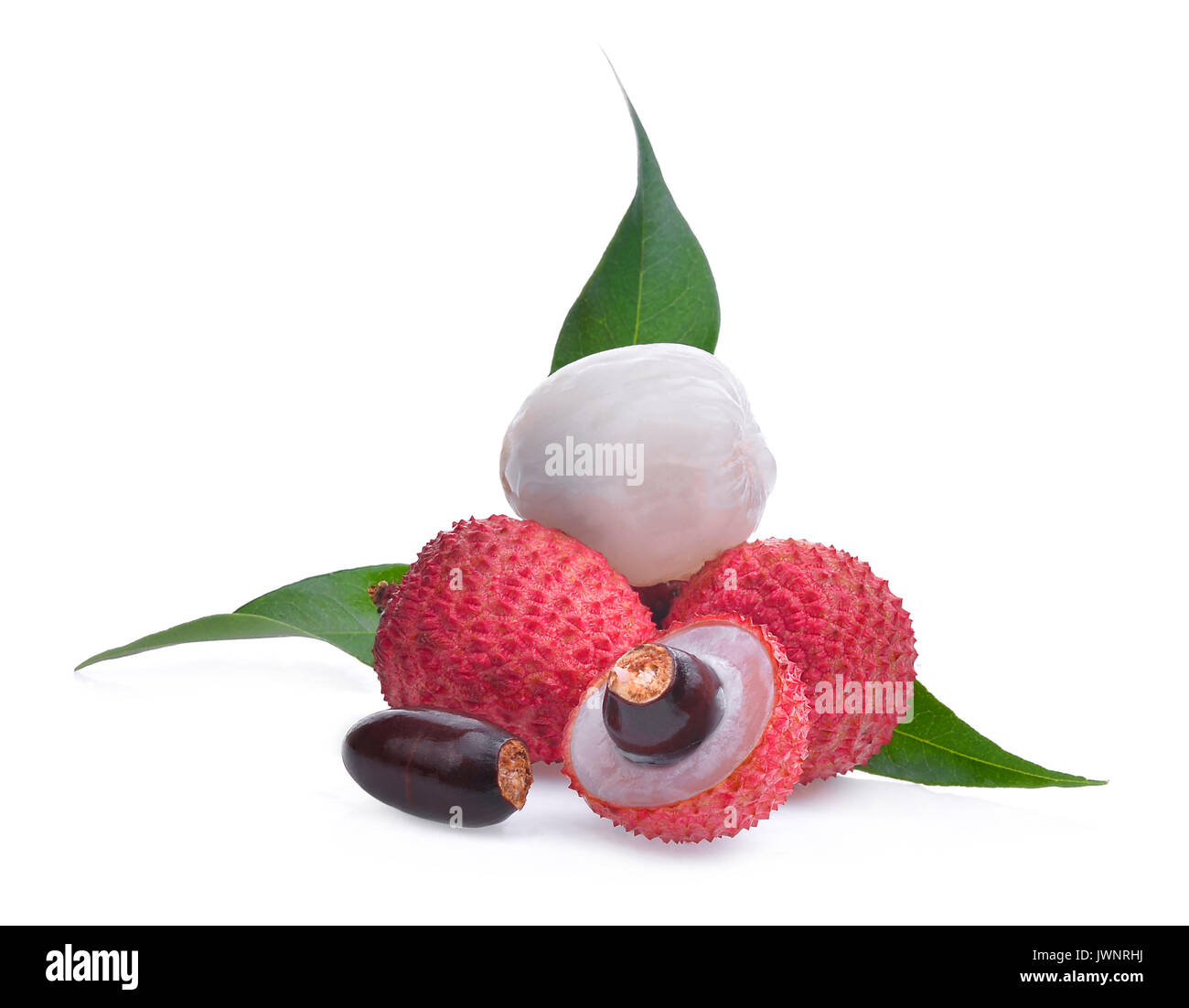 lychee with leaves isolated on white background Stock Photo - Alamy