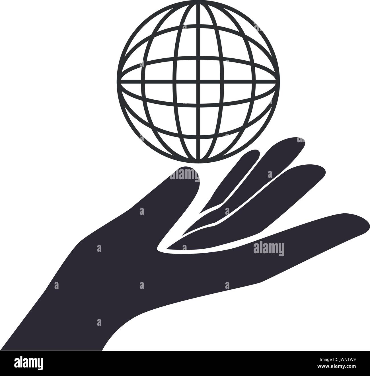 hand with global sphere icon over white background vector illustration ...