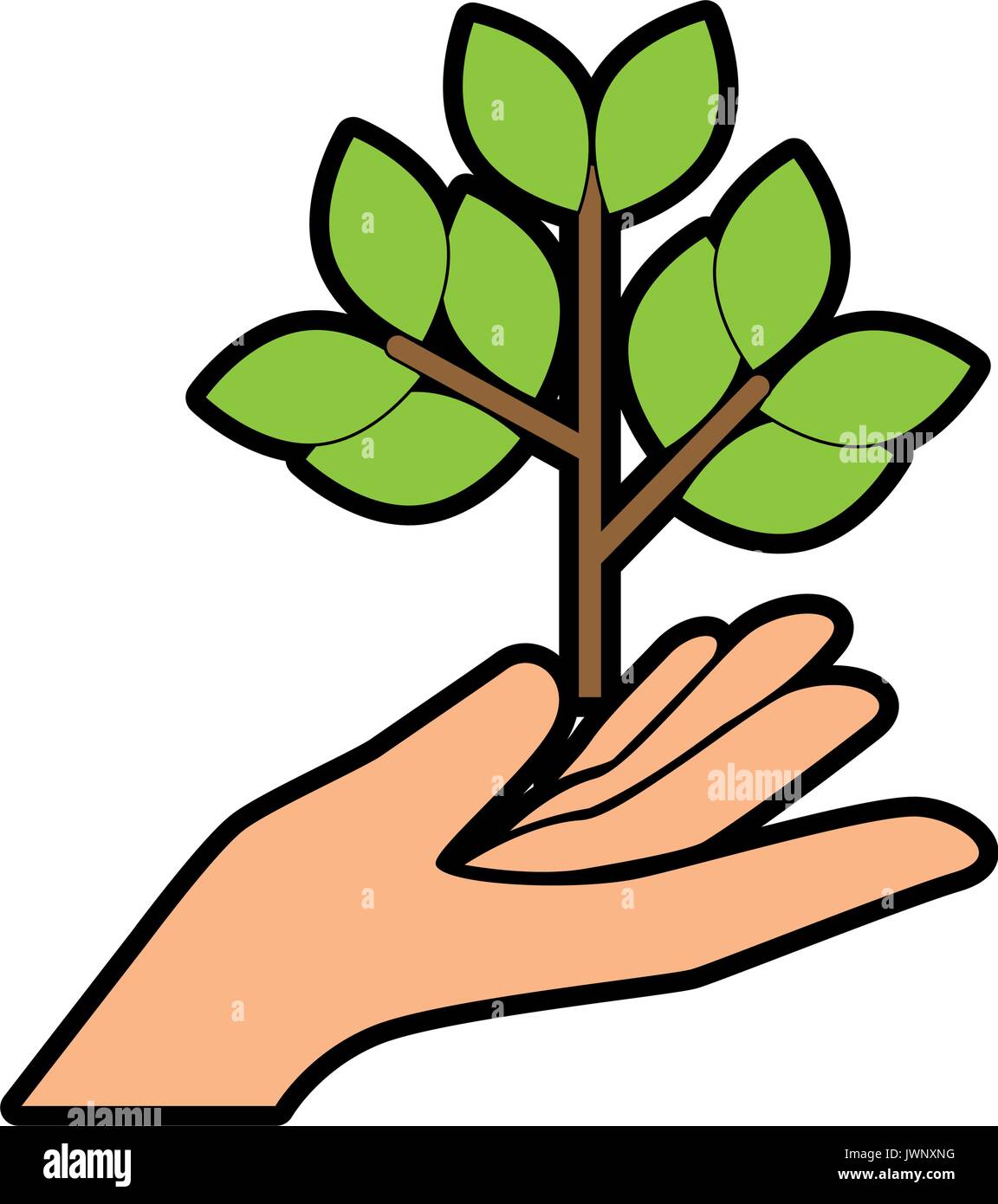 hand holding a plant icon over white background vector illustration ...