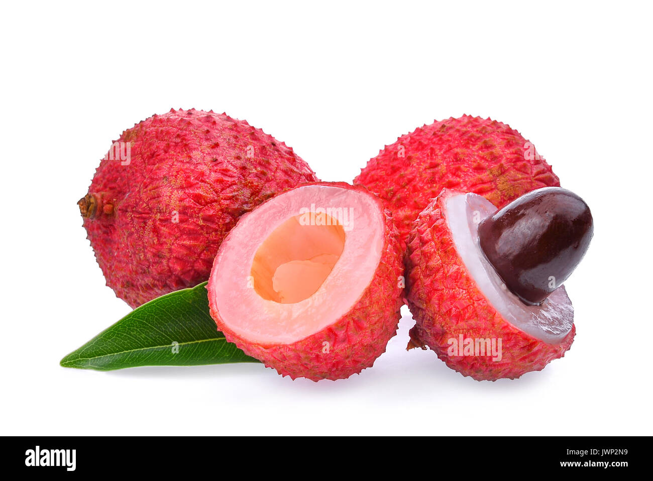 lychee with leaf isolated on white background Stock Photo - Alamy