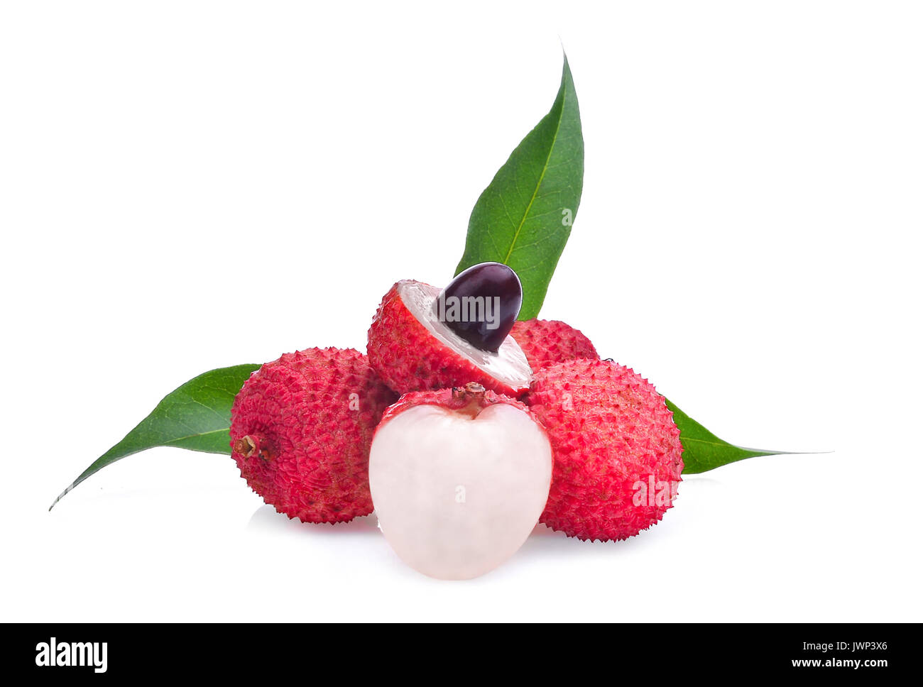 lychee with leaves isolated on white background Stock Photo - Alamy