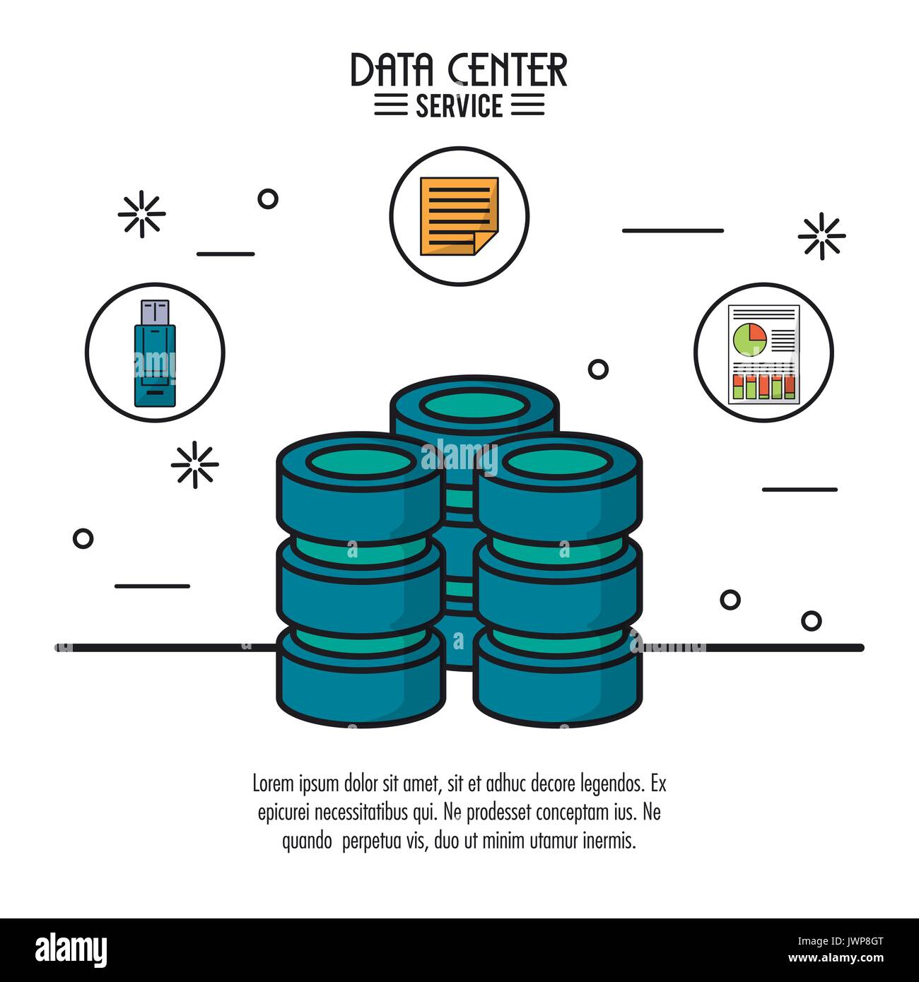 colorful poster of data center service with computer server and icons ...