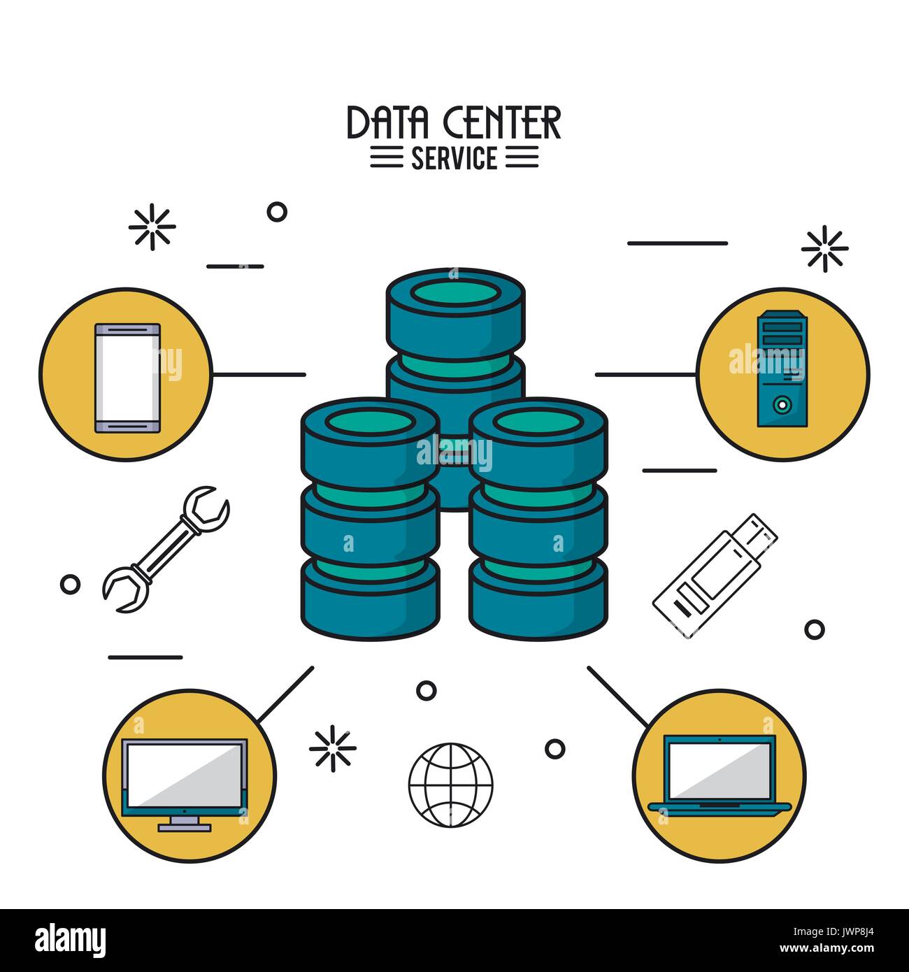 colorful poster of data center service with computer server and icons ...