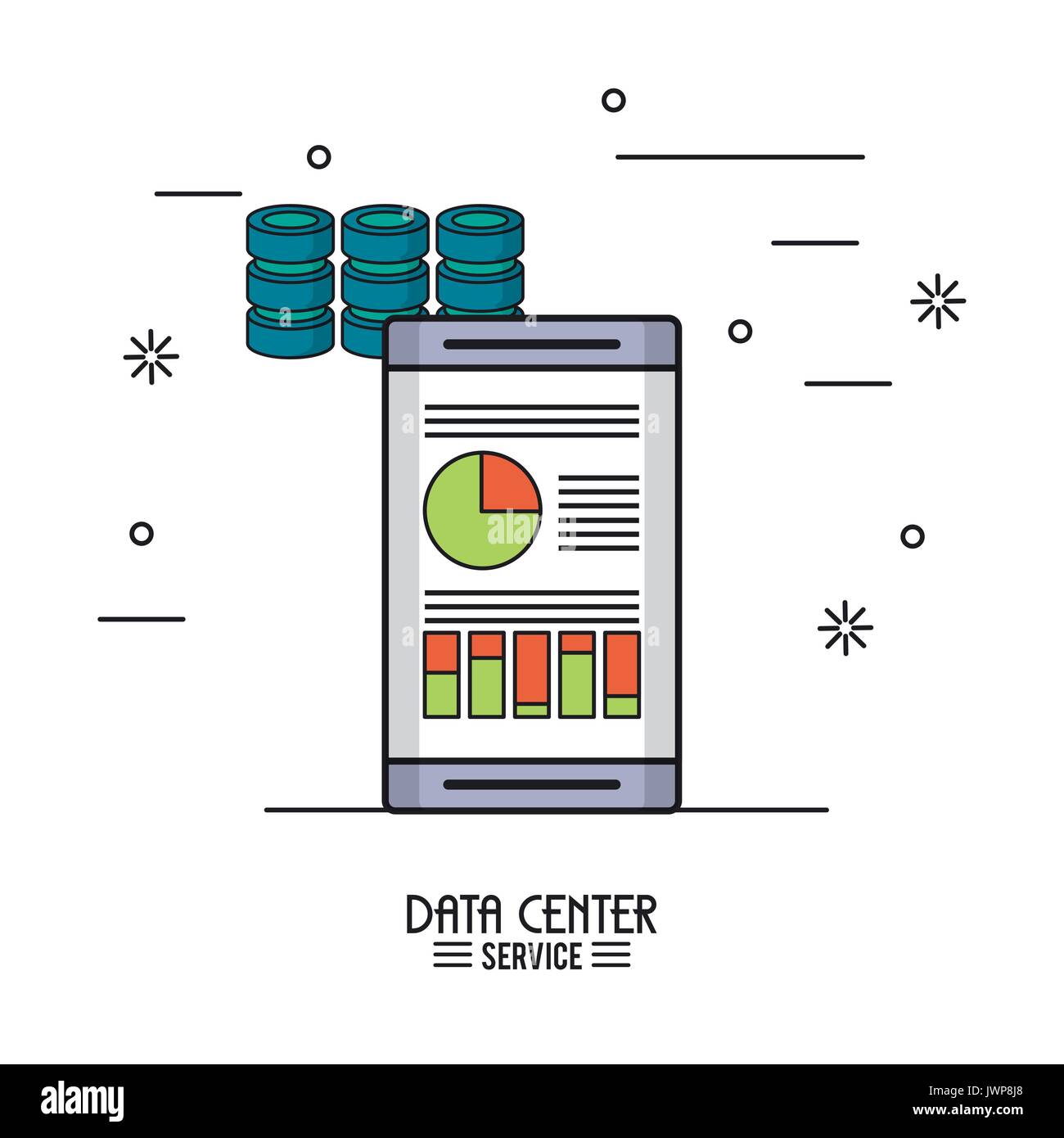 colorful poster of data center service with smartphone with storage ...