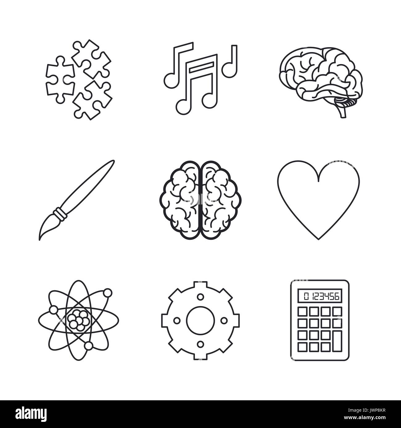 white background with monochrome icons of brain or creative mind Stock ...