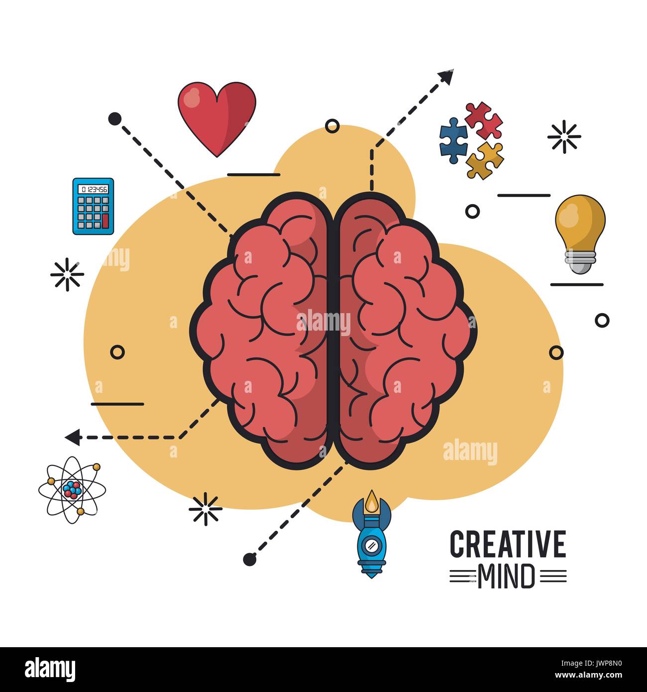colorful poster of creative mind with the brain top view of its two ...